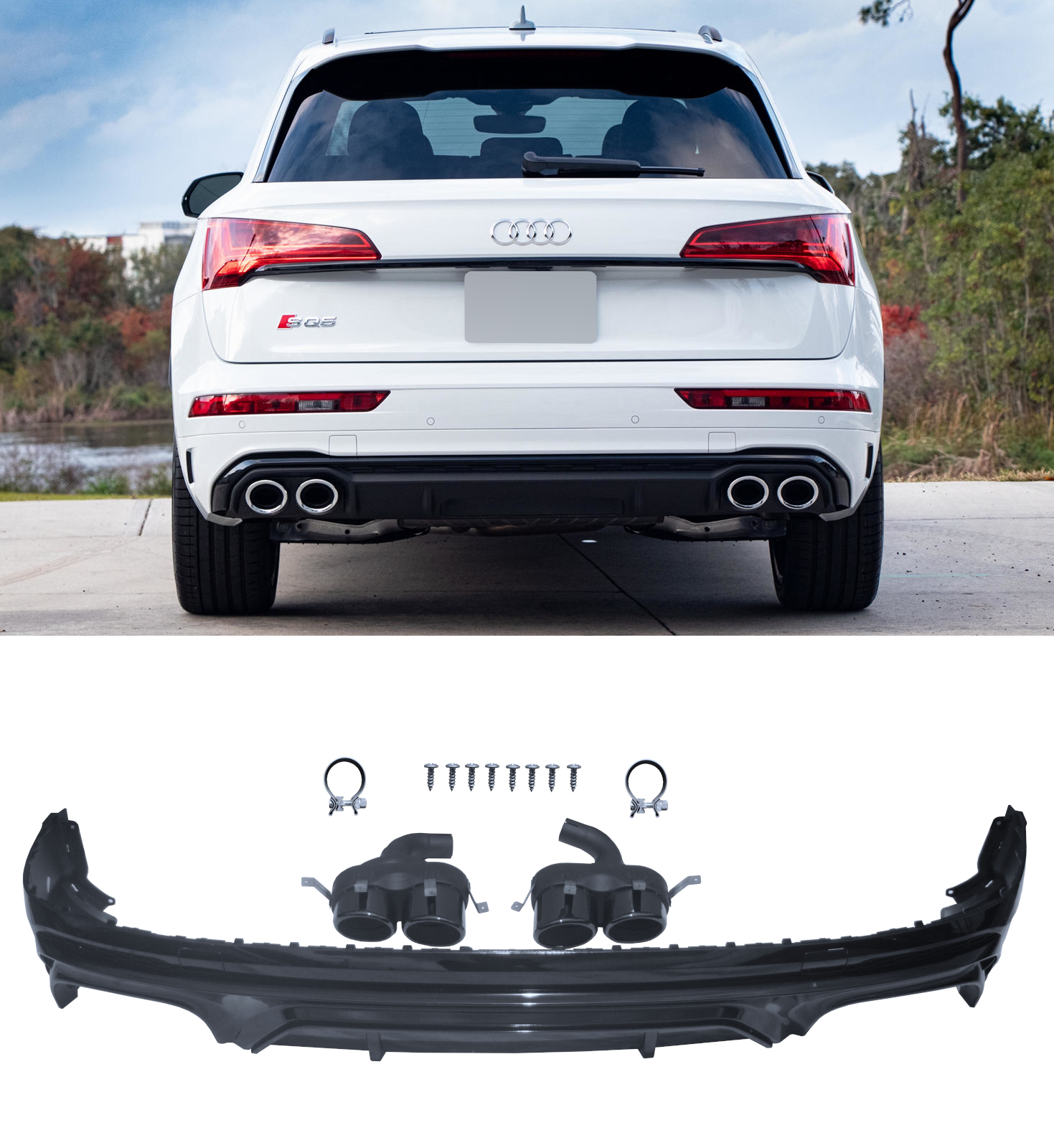AUDI Q5 S-LINE SQ5 STYLE GLOSS BLACK REAR DIFFUSER & BLACK QUAD ...