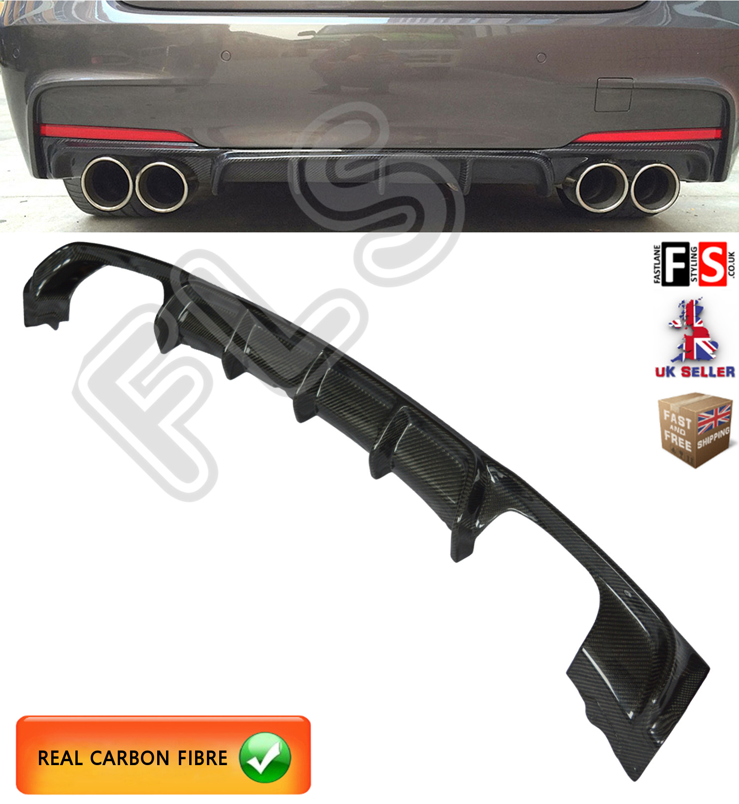 BMW 3 SERIES F30 F31 M-SPORT PERFORMANCE QUAD REAR DIFFUSER VALANCE ...