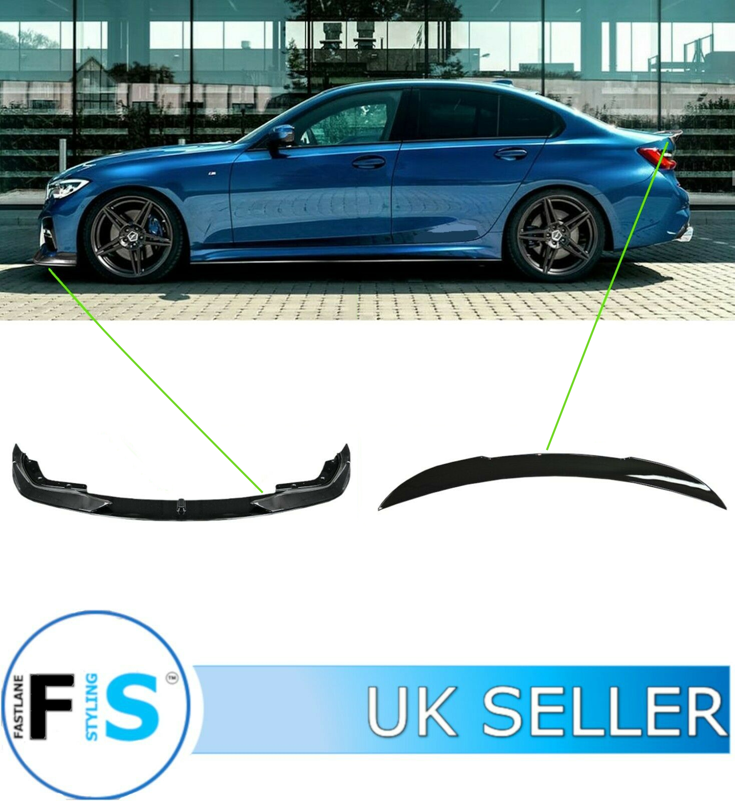 BMW 3 SERIES G20 G21 PERFORMANCE STYLE KIT FRONT LIP REAR SPOILER GLOSS ...