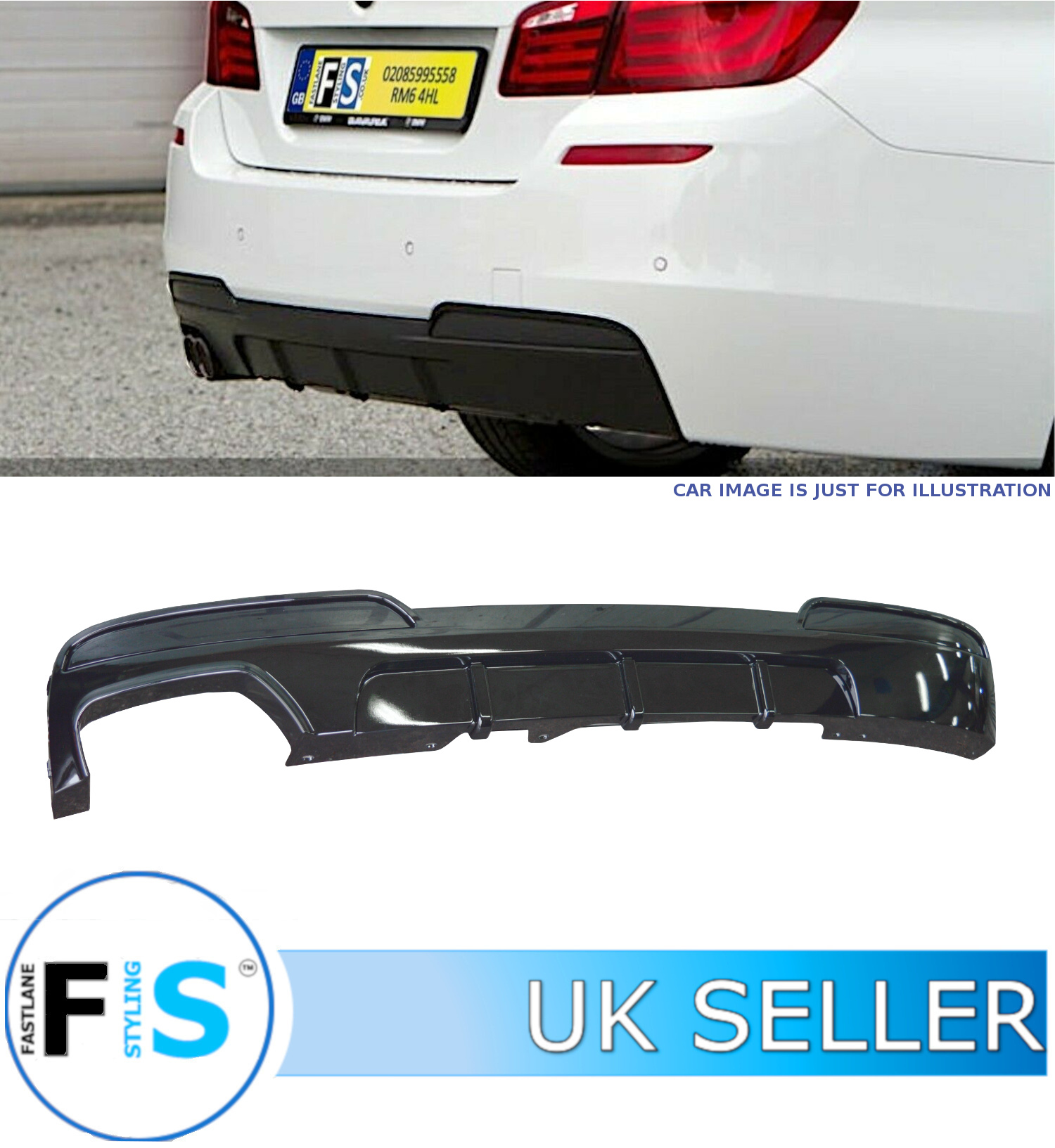 BMW 5 SERIES F10 F11 M PERFORMANCE REAR DIFFUSER SPLITTER TWIN GLOSS ...