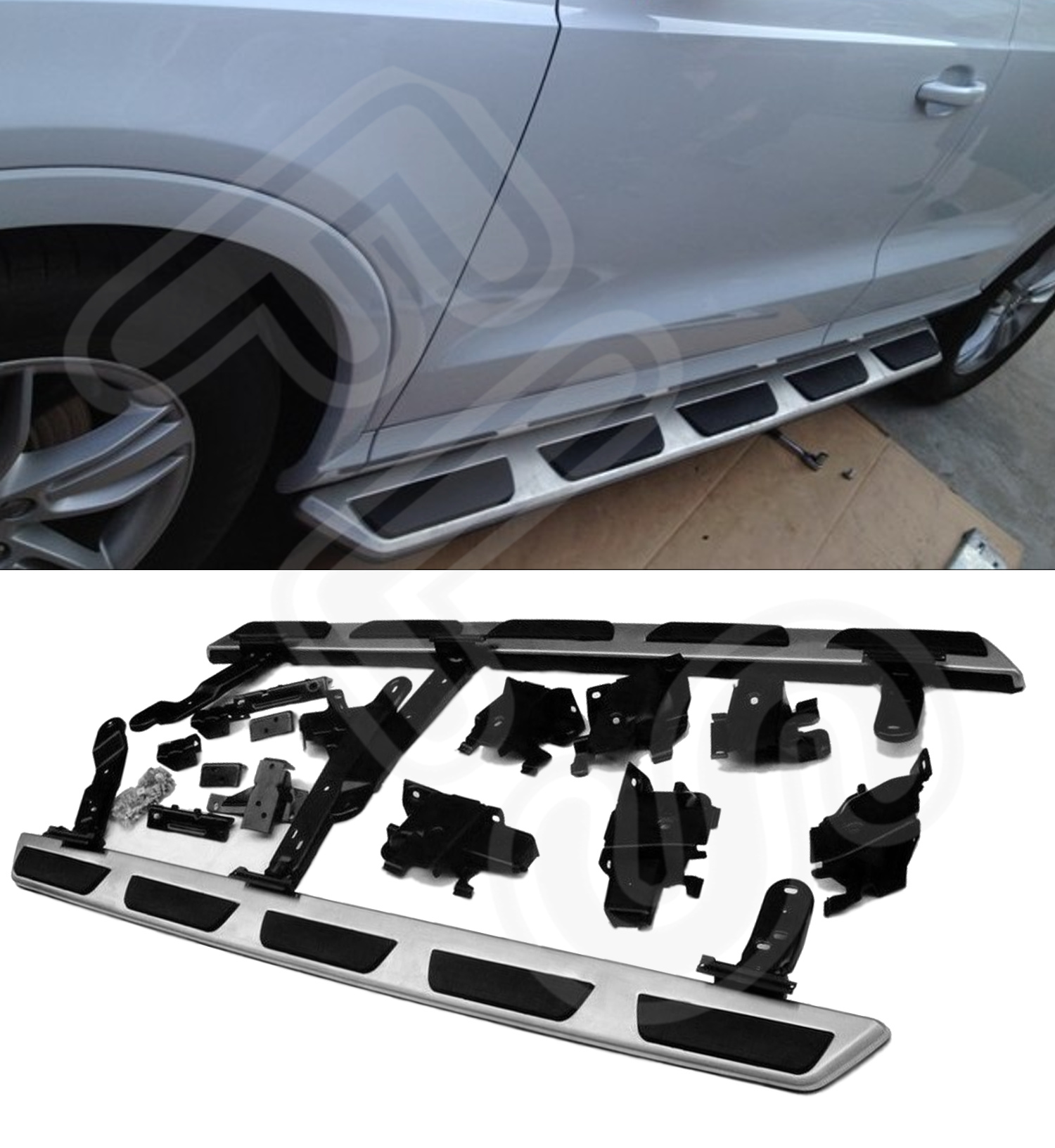 AUDI Q3 SIDE STEPS 2011-2018 (8U) BRUSHED STEEL BARS BOARDS 100% OEM ...