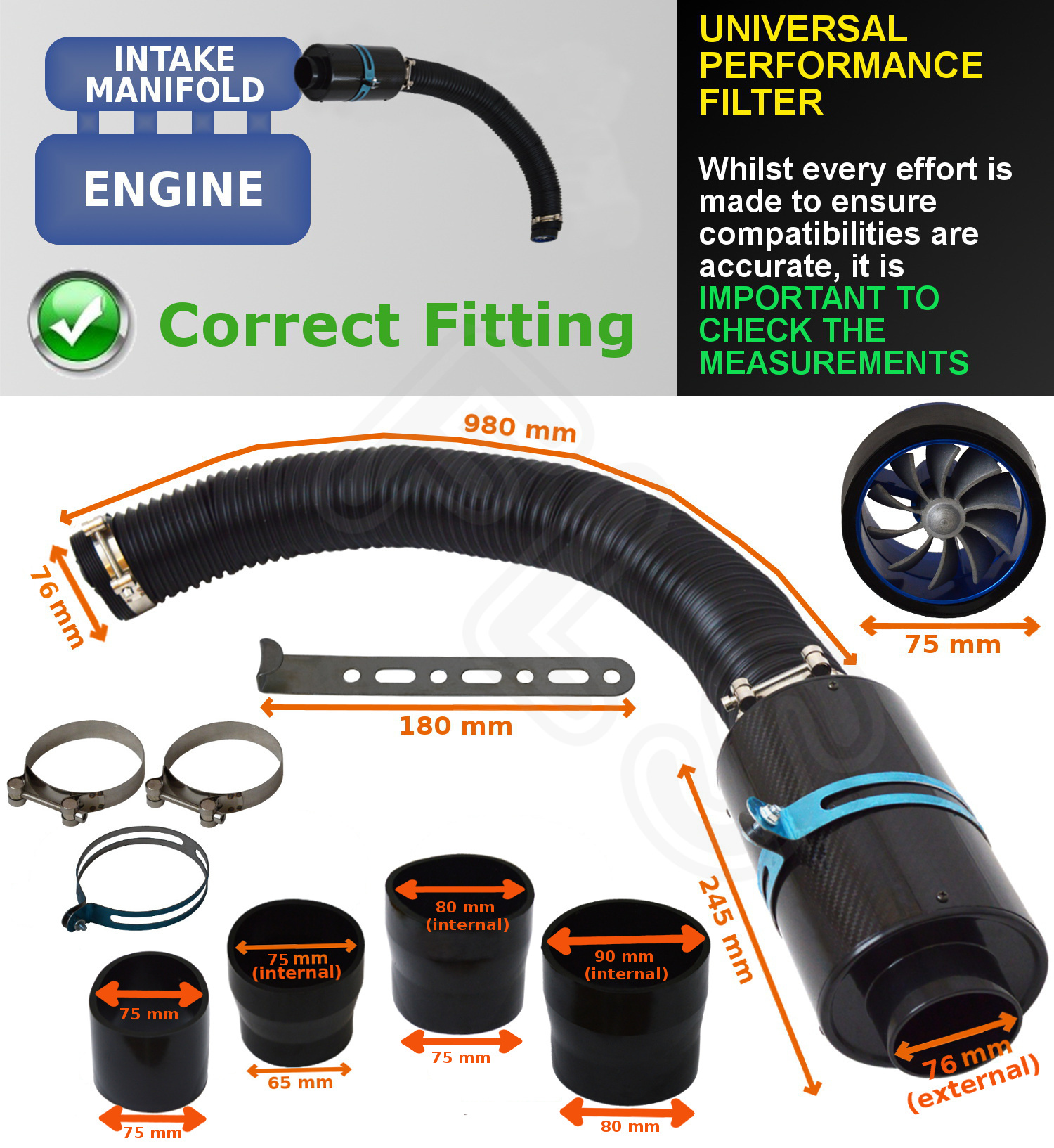 UNIVERSAL PERFORMANCE CYCLONE FILTER INDUCTION KIT UN1607-SET | eBay