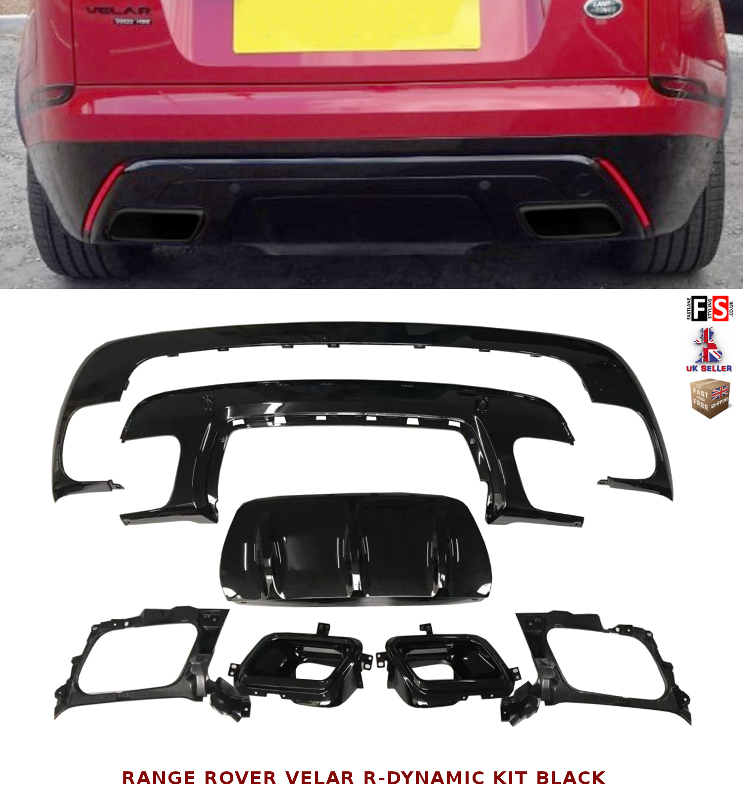 RANGE ROVER VELAR REAR BUMPER DIFFUSER LIP R DYNAMIC LOOK BODYKIT OEM ...