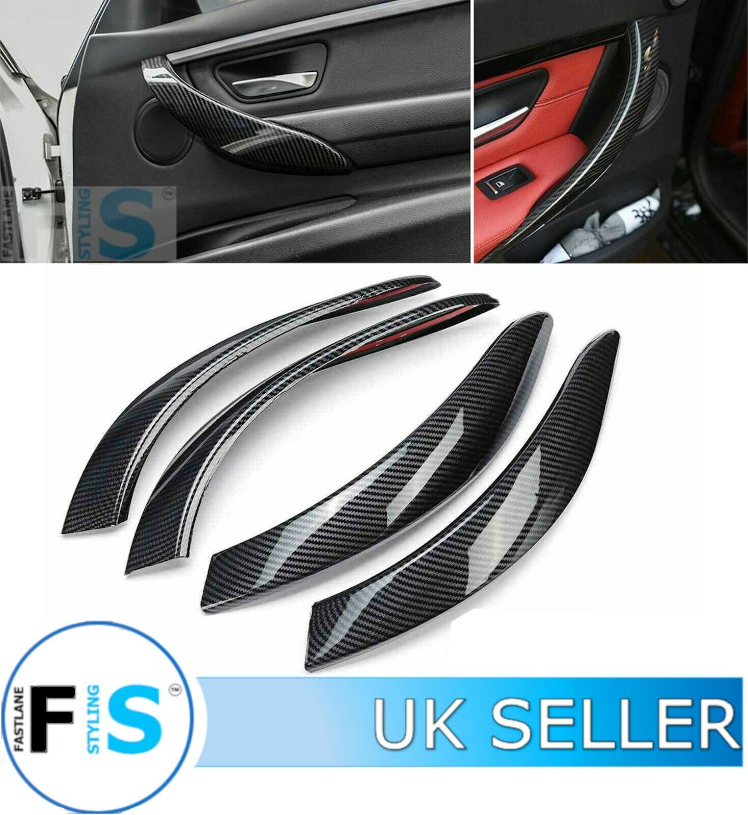 Bmw Interior Door Handle 2-Piece Carbon Fiber Look Inner Door Handle ...