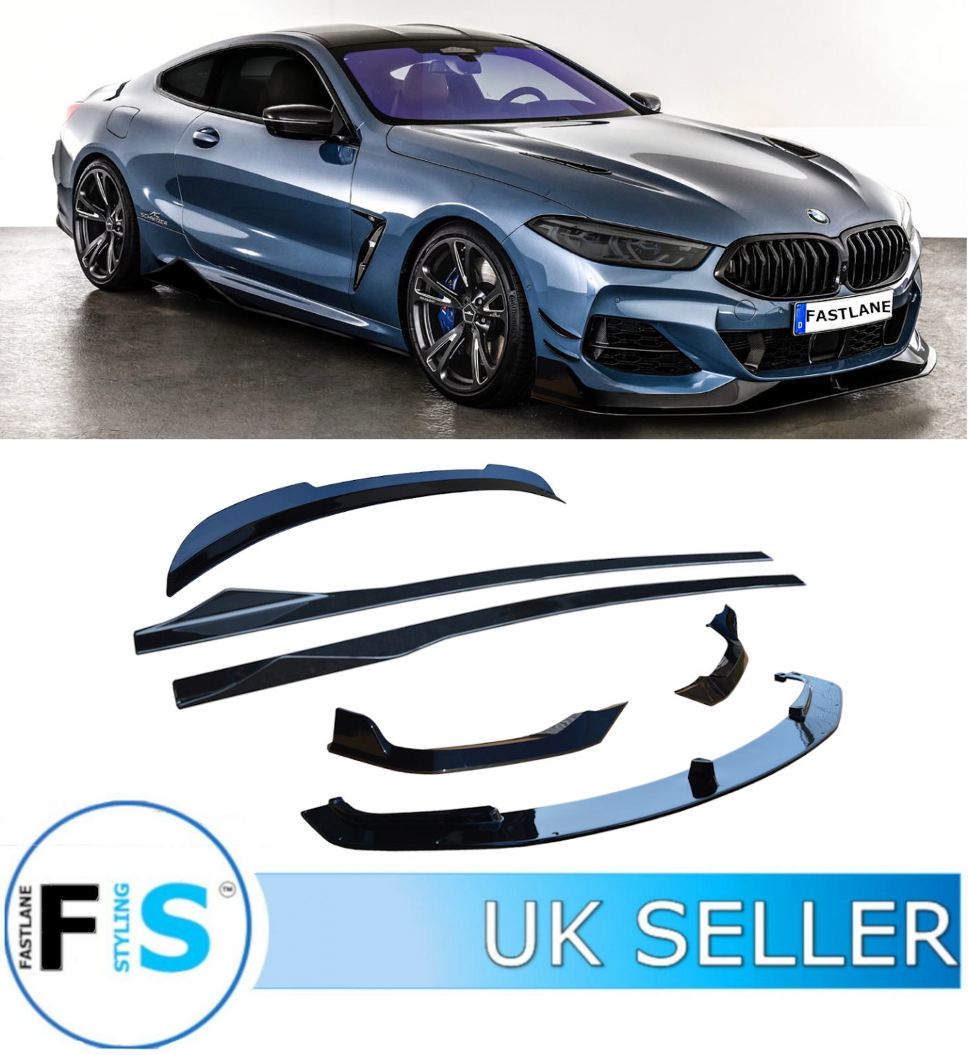 BMW 8 SERIES GRAN COUPE G16 GLOSS BLACK BODY KIT SPOILER SIDE SKIRT ...