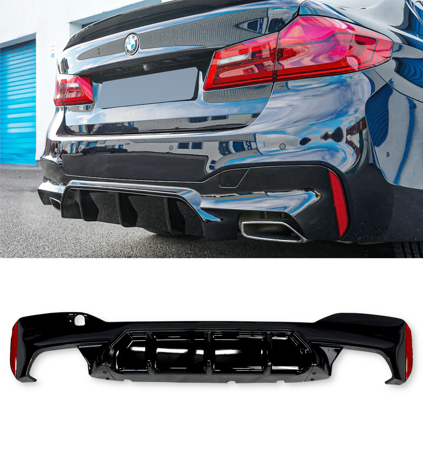 REAR DIFFUSER M5 STYLE GLOSS BLACK FOR BMW 5 SERIES G30 2017-2021 ...