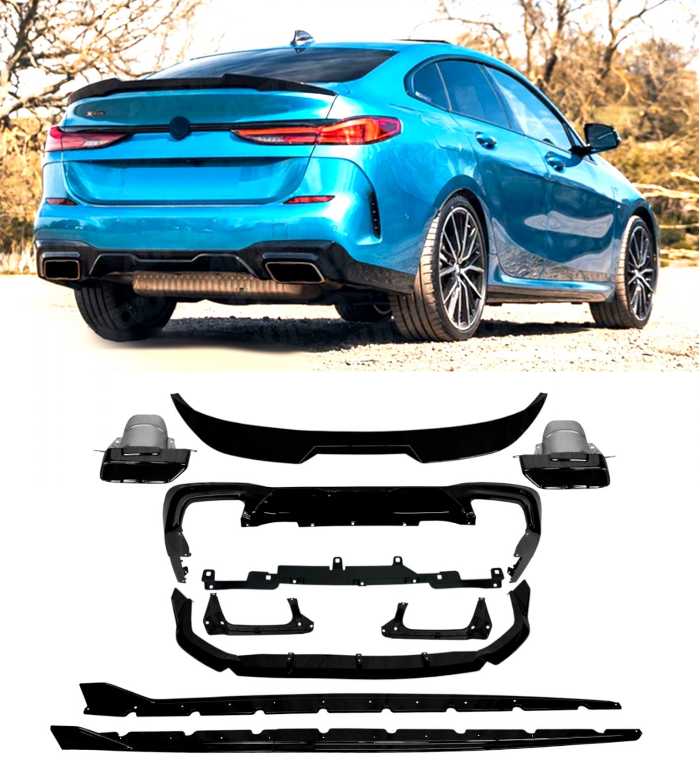 AERO BODYKIT SPLITTER DIFFUSER SKIRTS SPOILER FOR BMW 2 SERIES F44 GRAN ...