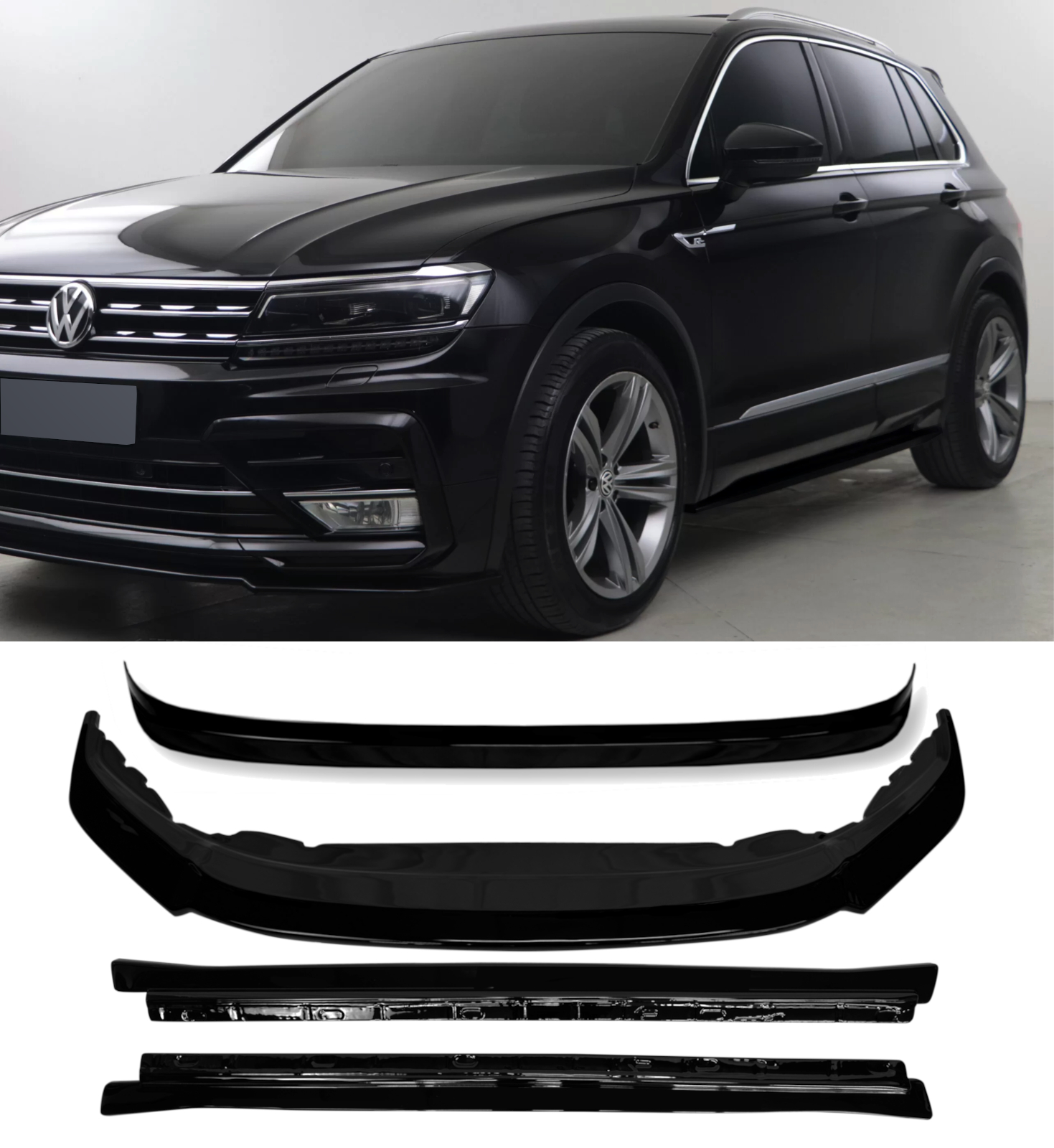 AERO BODY KIT SPLITTER SPOILER SIDE SKIRTS GLOSS BLACK FOR VW TIGUAN ...